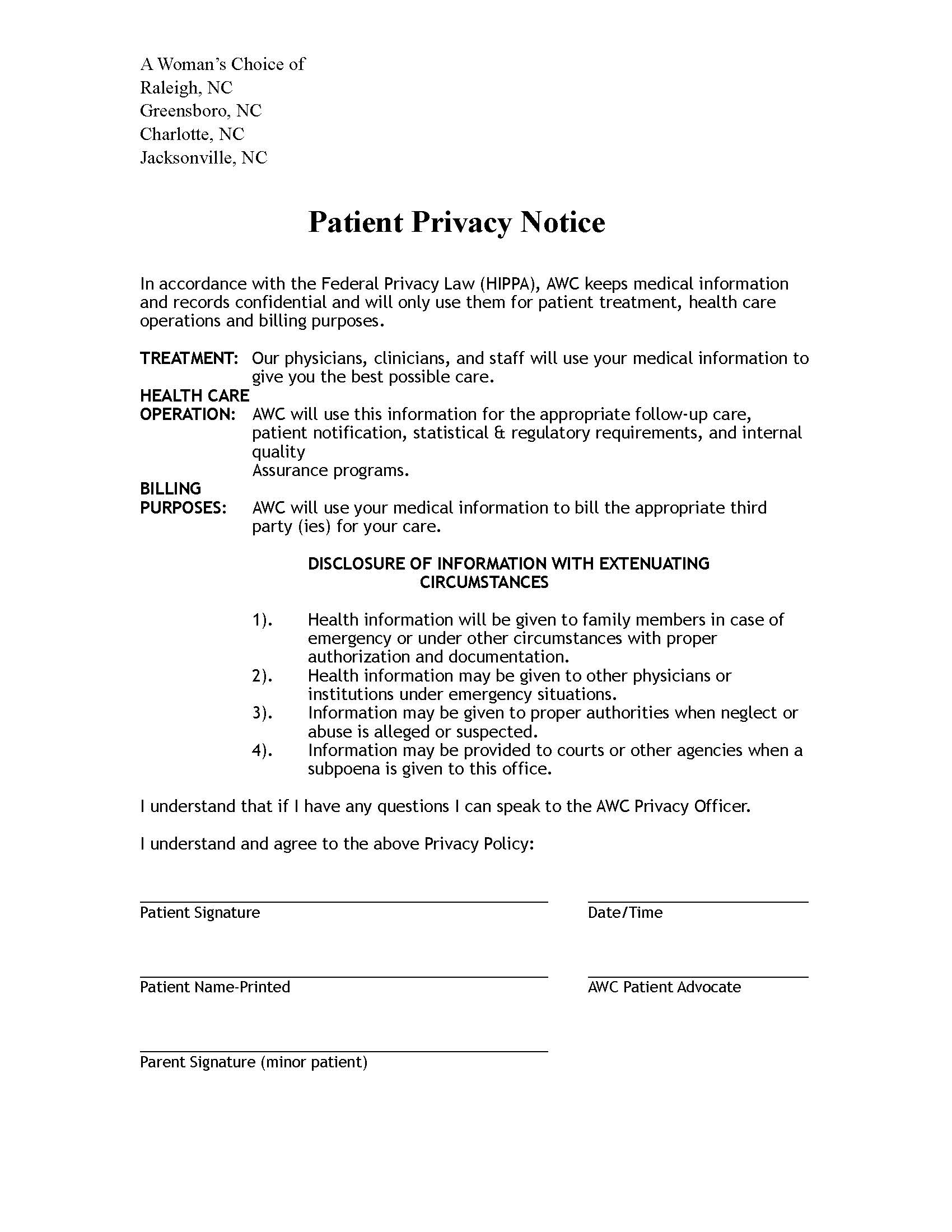 Patient Privacy Notice - A Woman's Choice